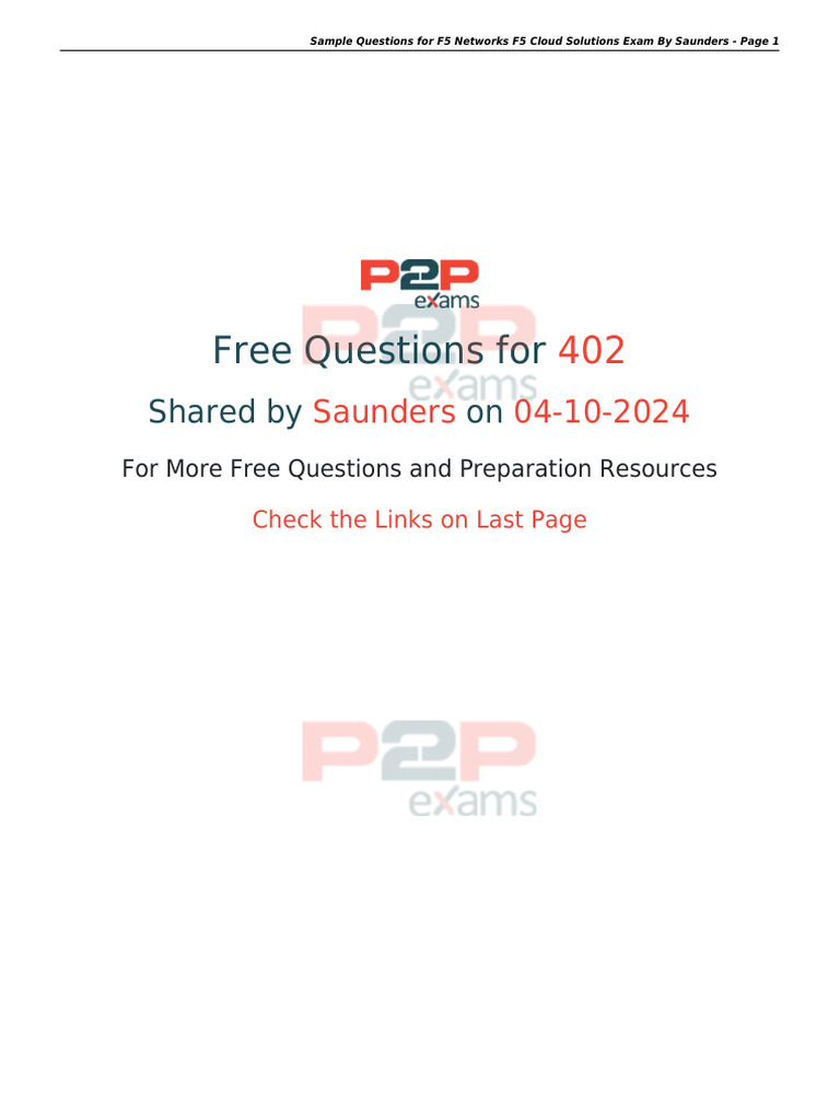 Sample Questions For f5 Networks f5 Cloud Solutions Exam by Saunders ...