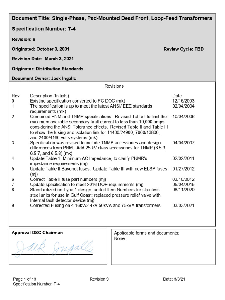 T4 Spec - Rev 9 | PDF | Transformer | High Voltage