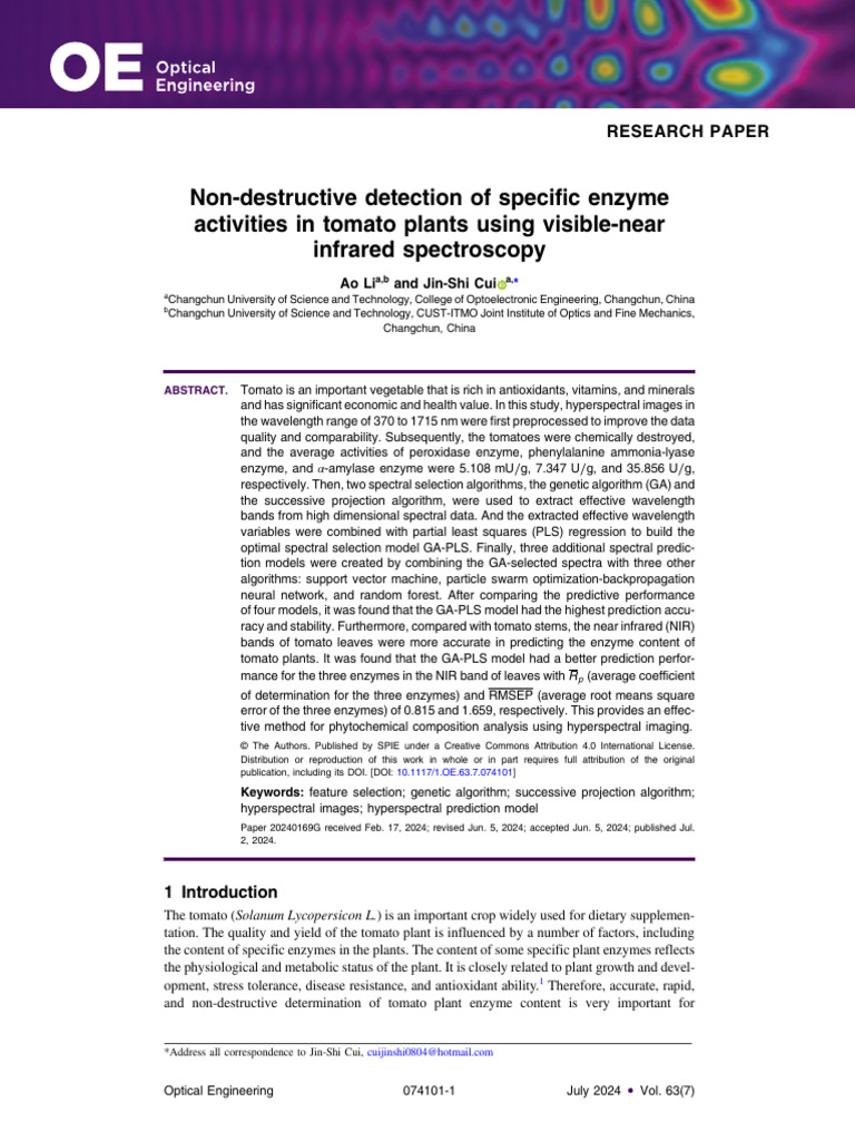 Non-destructive detection of specific enzyme activities in tomato ...