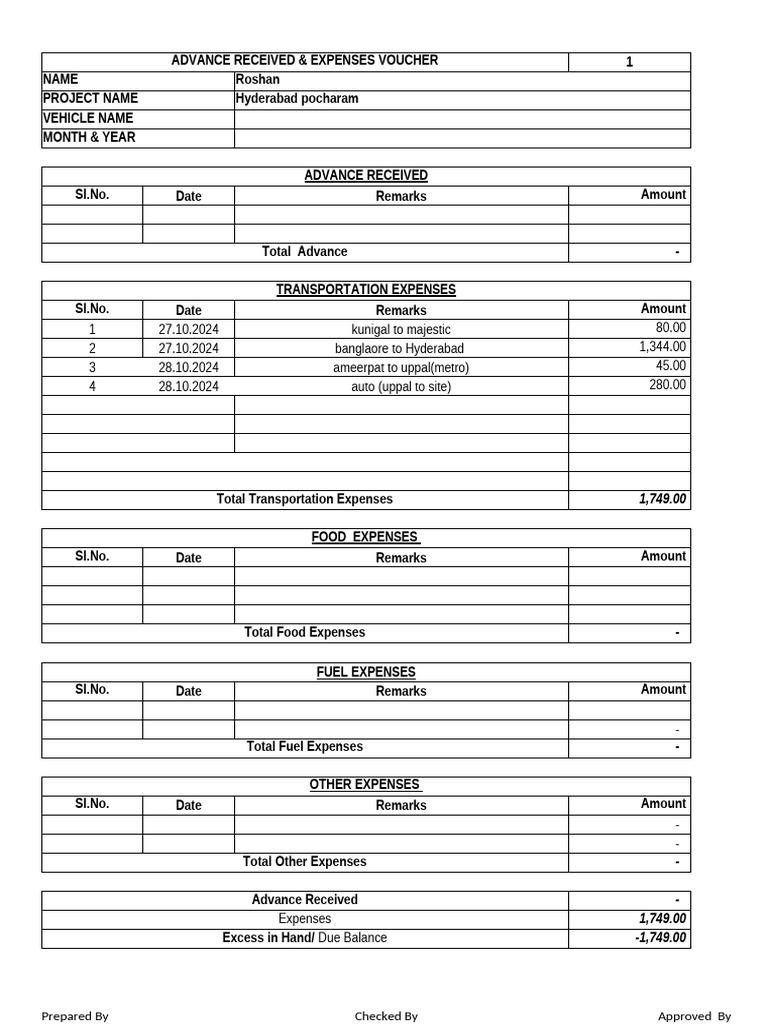 Format - Monthly Expenses Sheet (Accounts Format) 14.11.24 | PDF