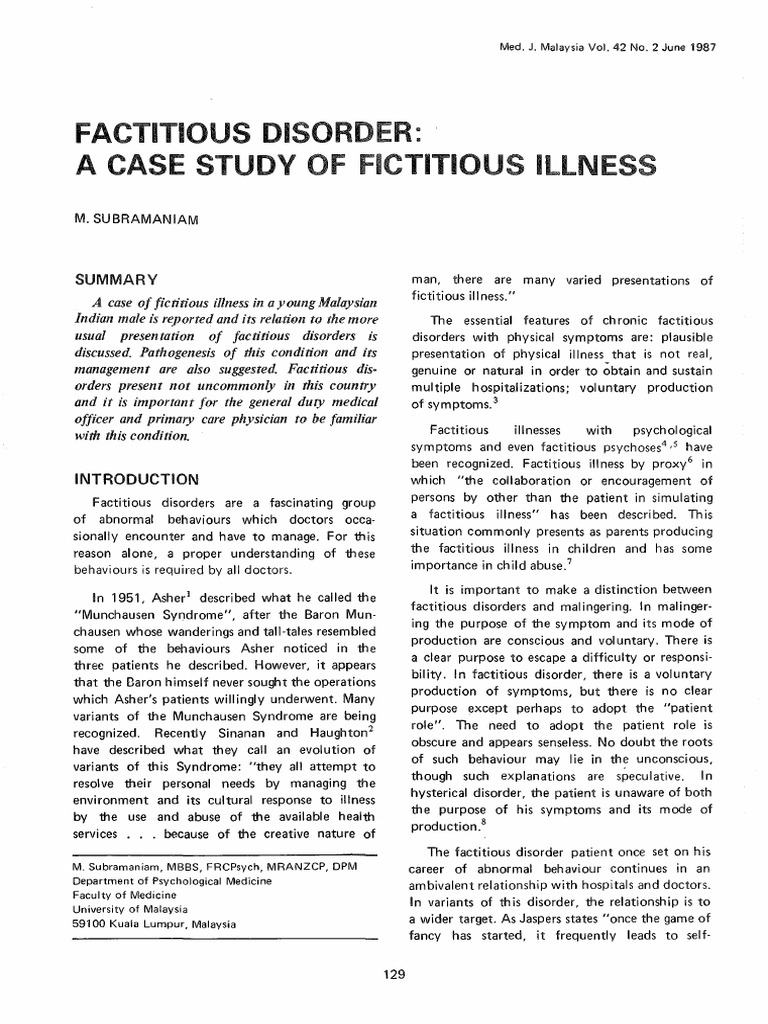 factitious-disorder | PDF | Medicine | Diseases And Disorders