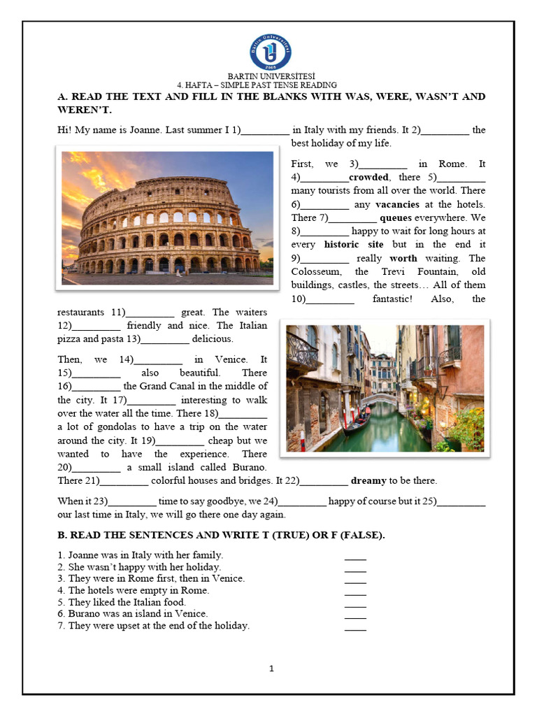 4th Week - Past Simple Reading - Was Were | PDF