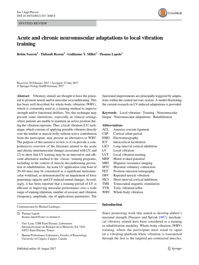 Acute and Chronic Neuromuscular Adaptations To Local Vibration Training ...