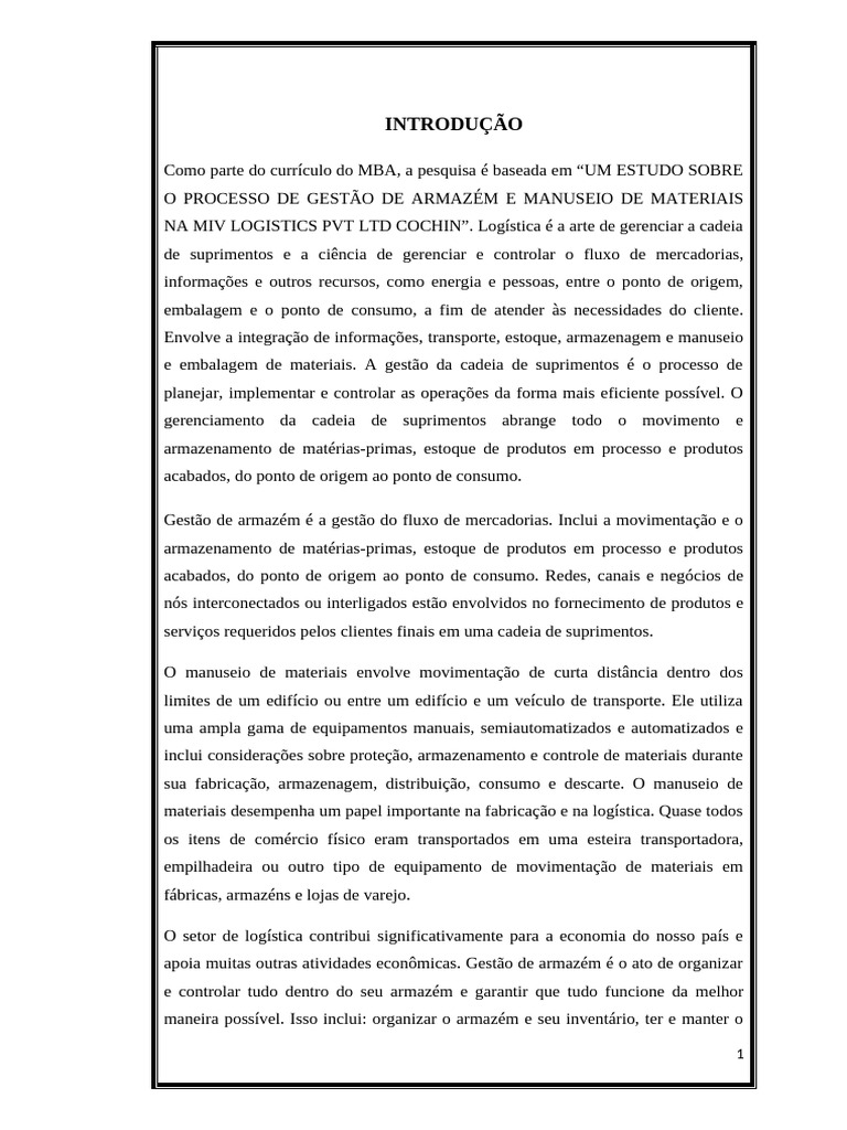 Gestão de Armazém na MIV Logistics | PDF | Cadeia de suprimentos | Armazém