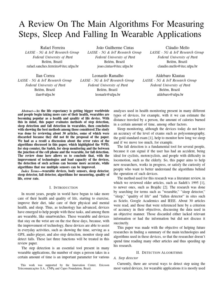 A Review On The Main Algorithms For Measuring Steps, Sleep and Falling ...