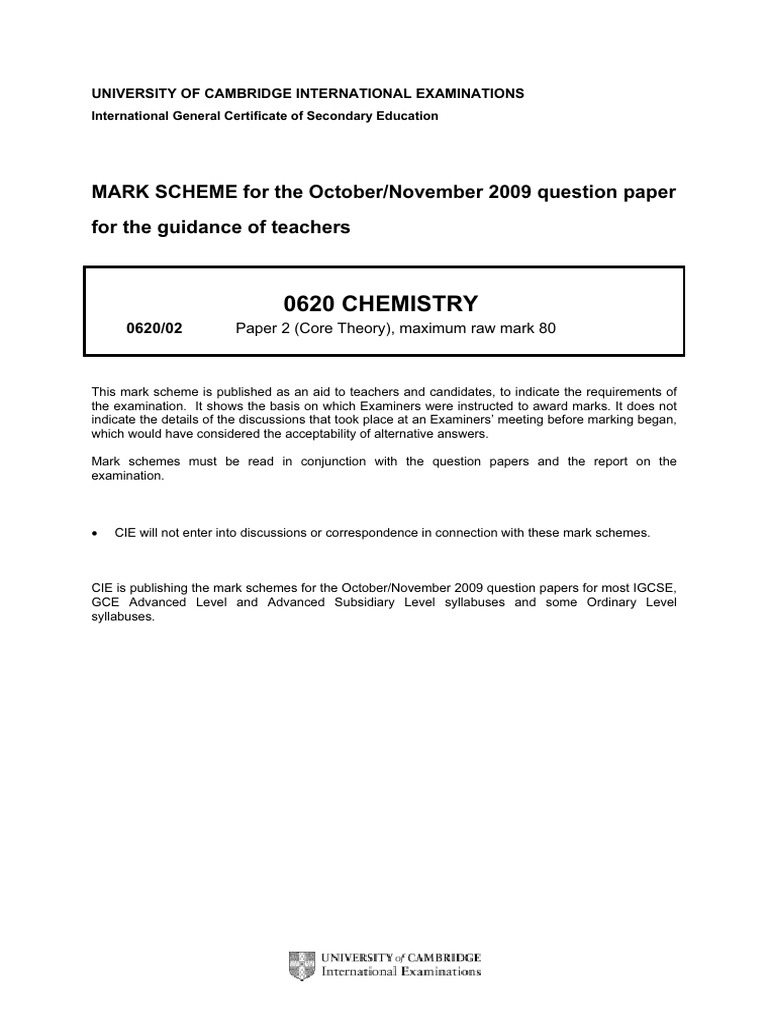 November 2009 MS - Paper 2 CIE Chemistry IGCSE | PDF | Atomic Nucleus ...