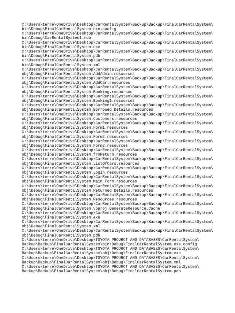 FinalCarRentalSystem Vbproj FileListAbsolute | PDF | Microsoft Office ...