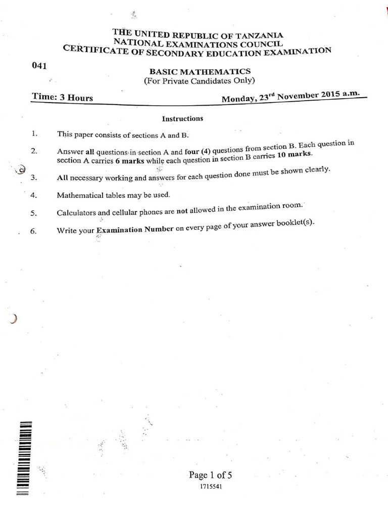 Basic Math (P) - F4 - 2015 | PDF