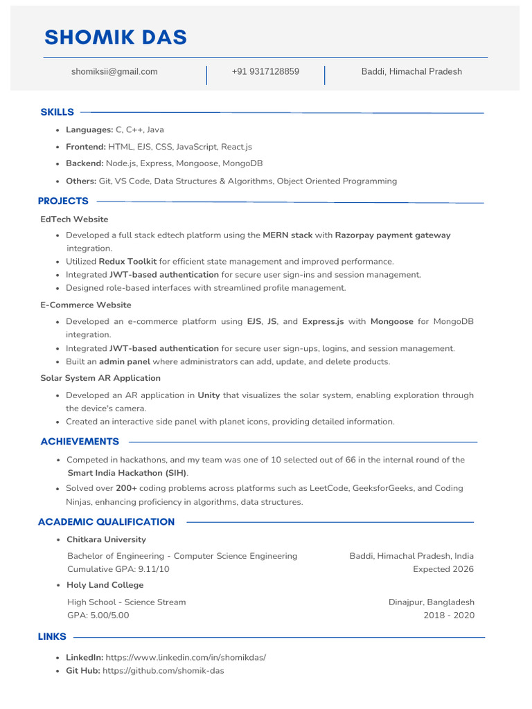 Full Stack Developer Portfolio Summary | PDF