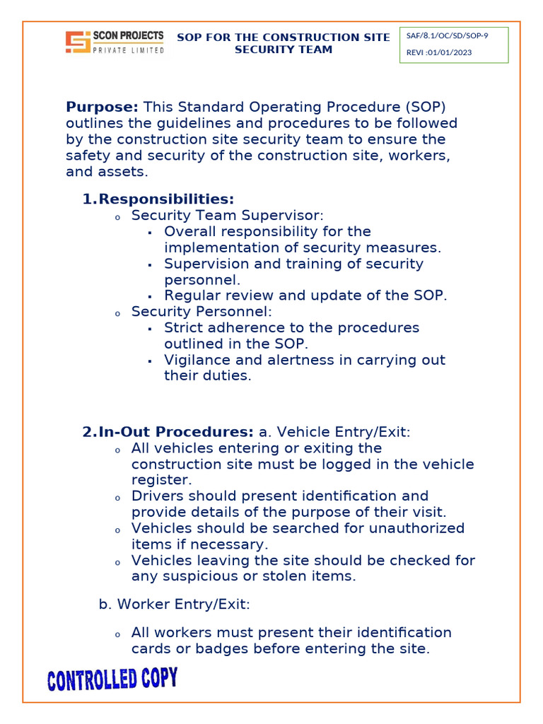 Construction Site Security SOP Guide | PDF | Emergency | Safety