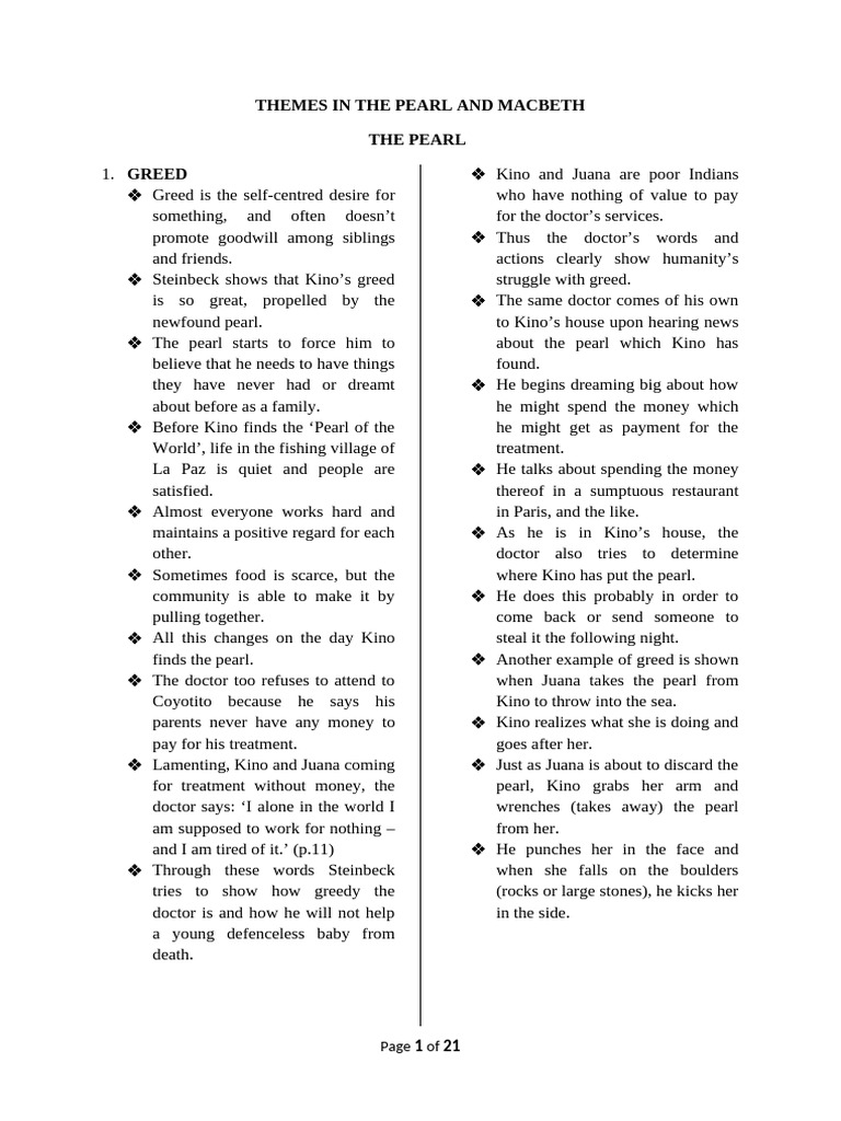 Themes in The Pearl and Macbeth | PDF | Macbeth