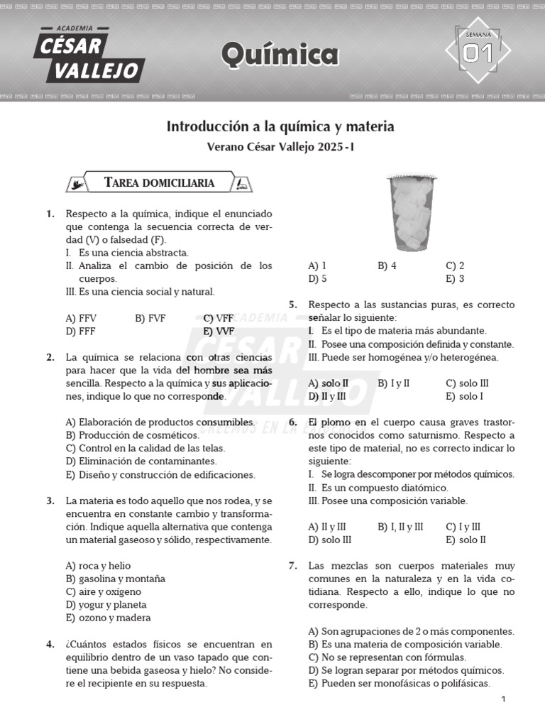 QU_VCV_Dom_Sem01 | PDF | Sustancias químicas | Química