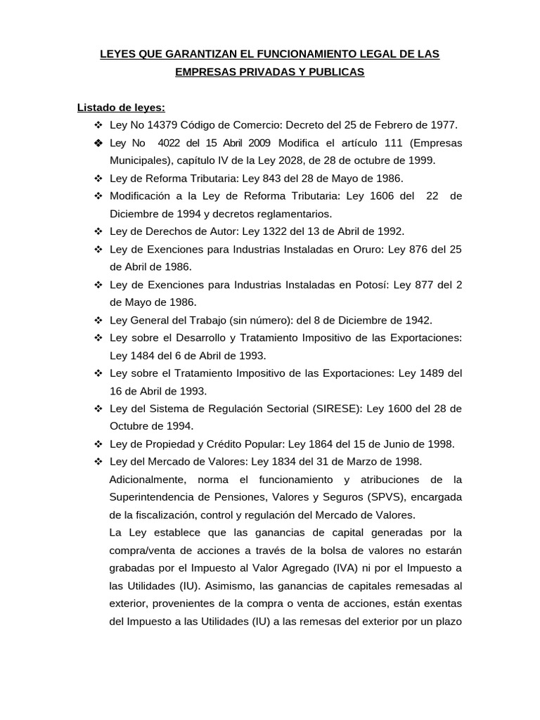 Leyes Que Garantizan El Funcionamiento Legal de Las Empresas Privadas y Publicas | PDF | Seguro ...