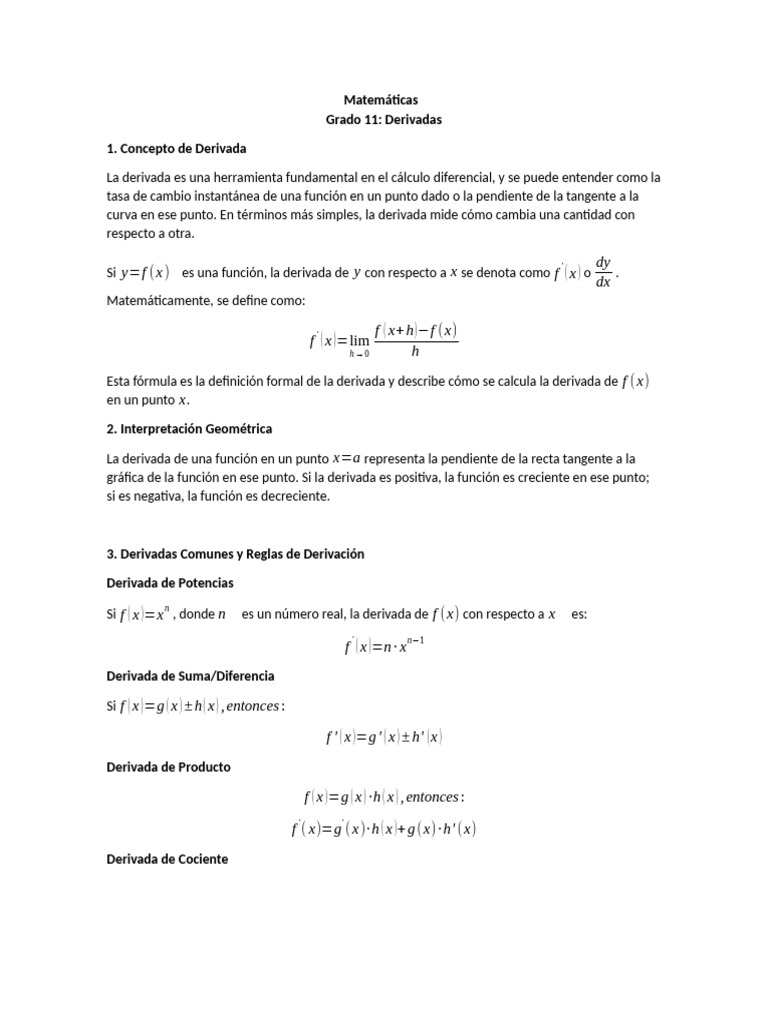 Derivadas: Conceptos y Aplicaciones | PDF | Derivado | Conceptos matemáticos
