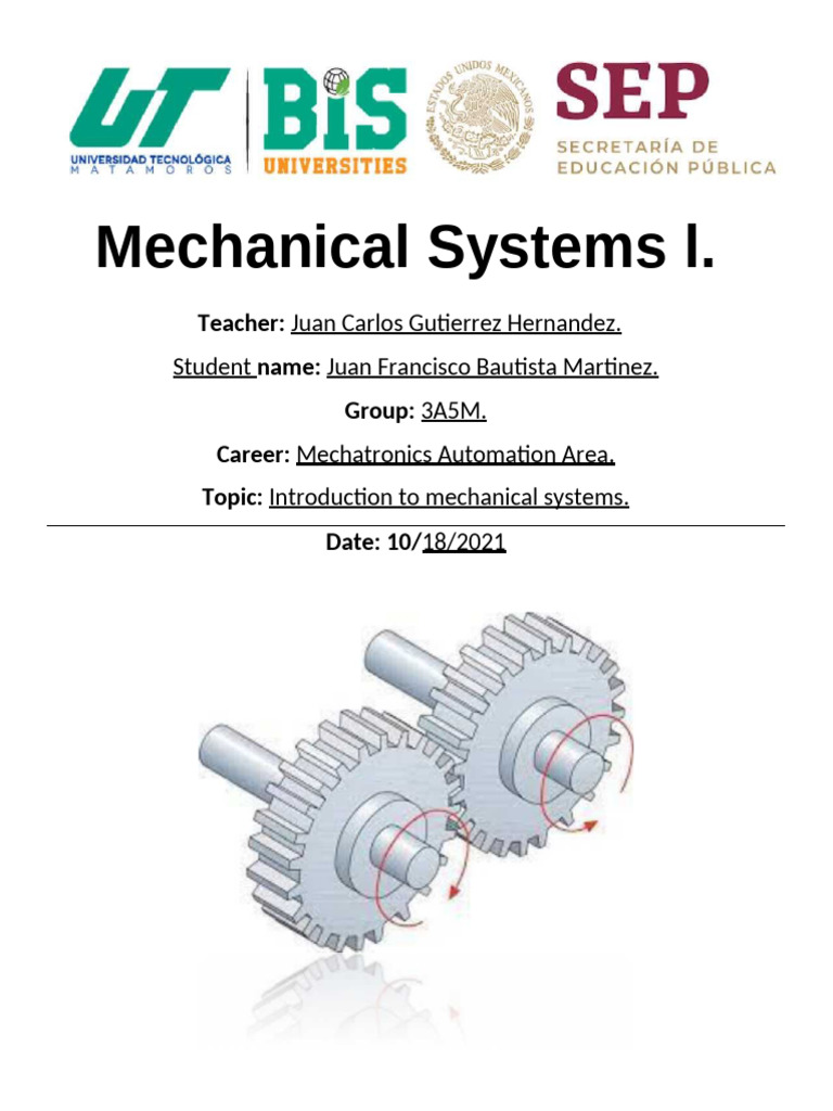 Mechanical Systems I | PDF | Gear | Bearing (Mechanical)