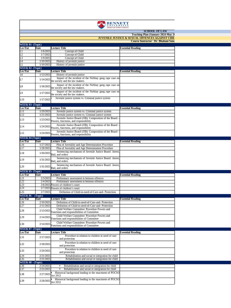 TEACHING PLAN - Juvenile Justice and SOAC | PDF | Public Law | Crime & Violence