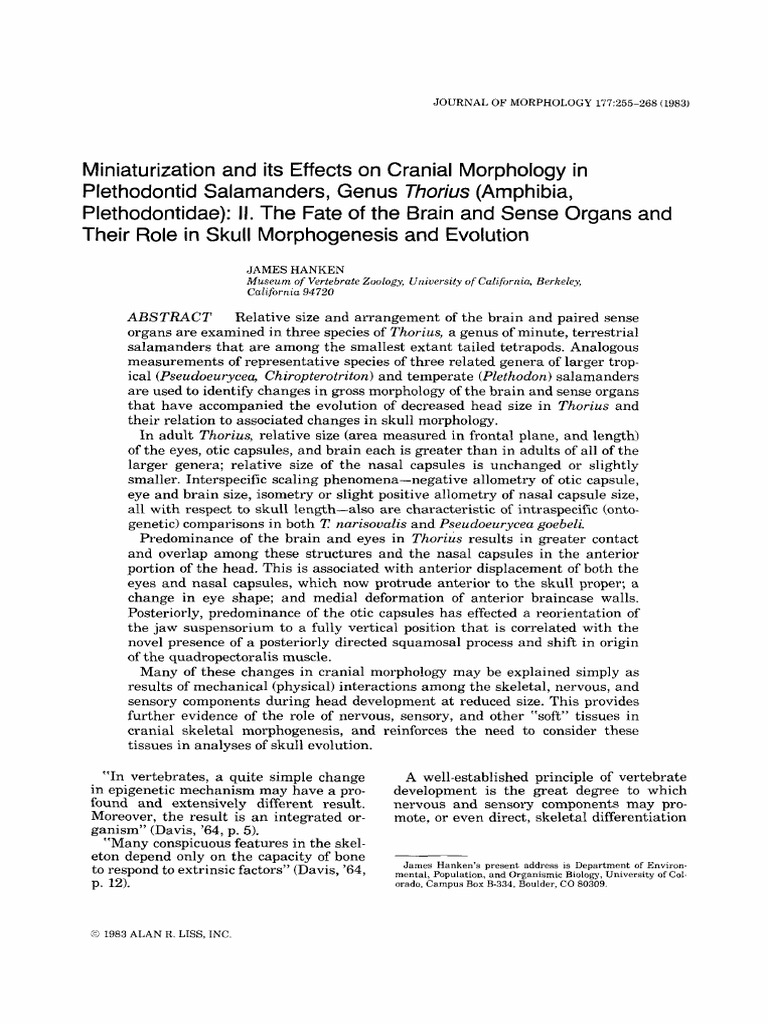 Hanken 1983. Miniaturization and Its Effects On Cranial Morphology in ...