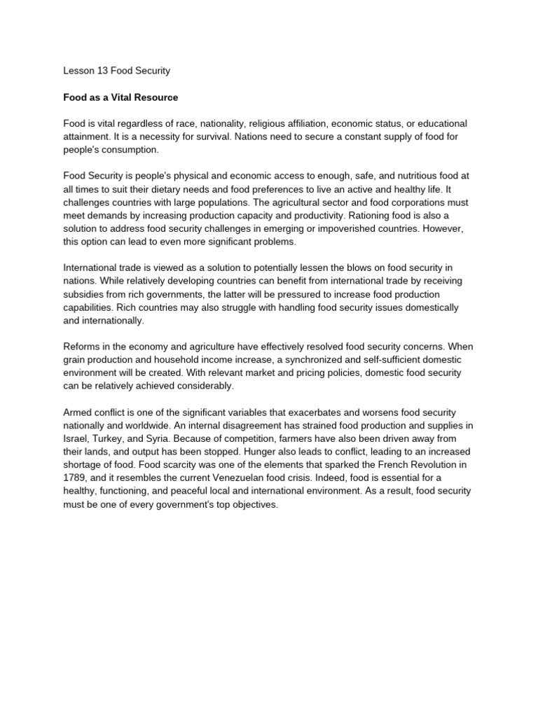 Lesson 13 Food Security | PDF