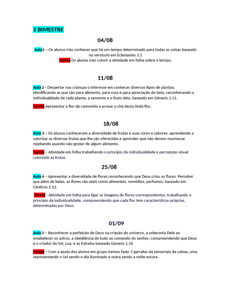 3 BIMESTRE e 4 BIMESTRE MATERNAL | PDF | Gênesis (livro) | Deus