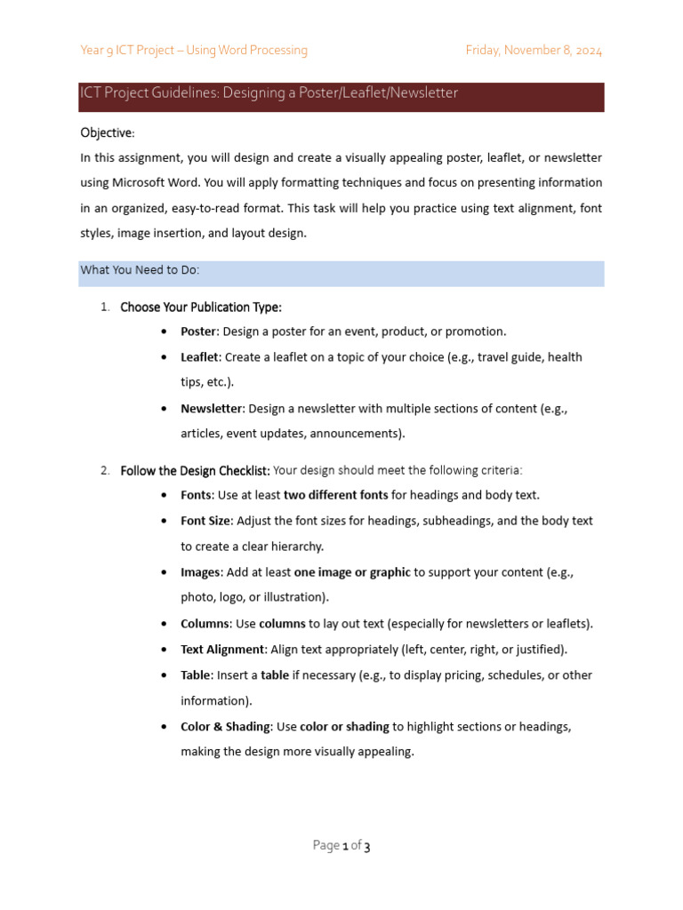 Y9 W11 ICT Word Processing Project | PDF | Page Layout | Microsoft Word