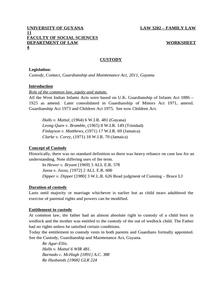 Worksheet #4 - Custody | PDF | Child Custody | Legal Guardian