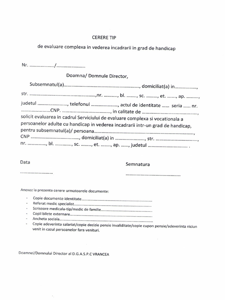 Cerere Evaluare Complexa Handicap | PDF
