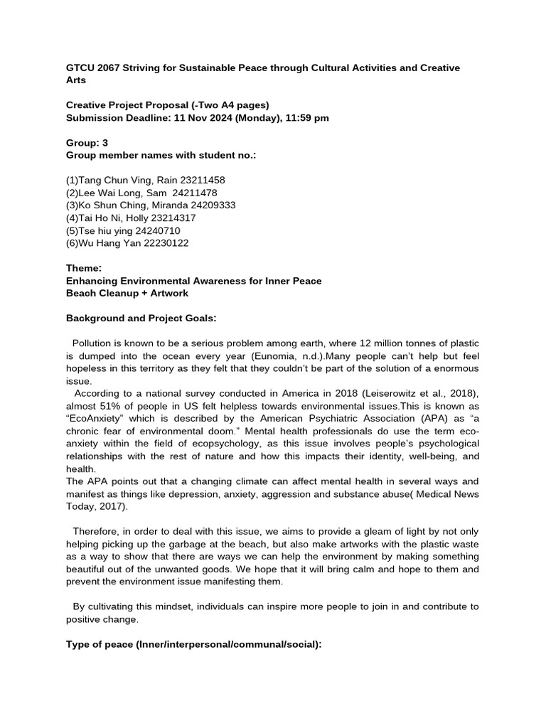 Group 3 - A3 Project Proposal | PDF | Natural Environment | Psychology