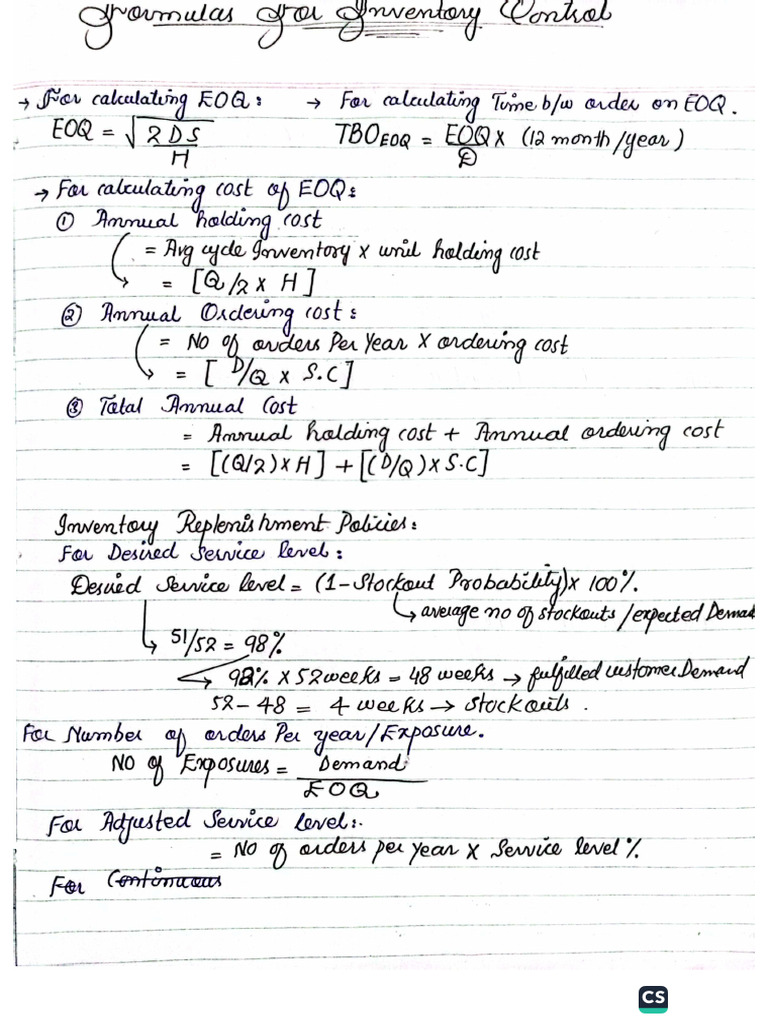 Inventory Control Formulas | PDF