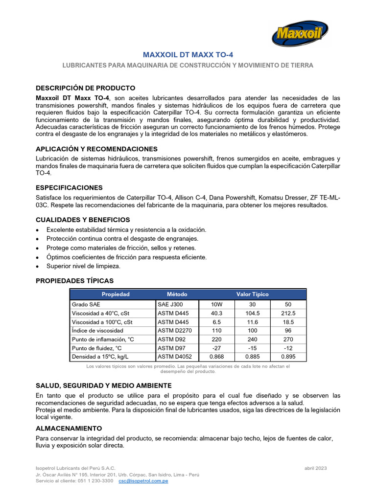 SIG HM 13.01 Maxxoil DT Maxx TO 4 Rev01 | PDF | Lubricante | Engranaje