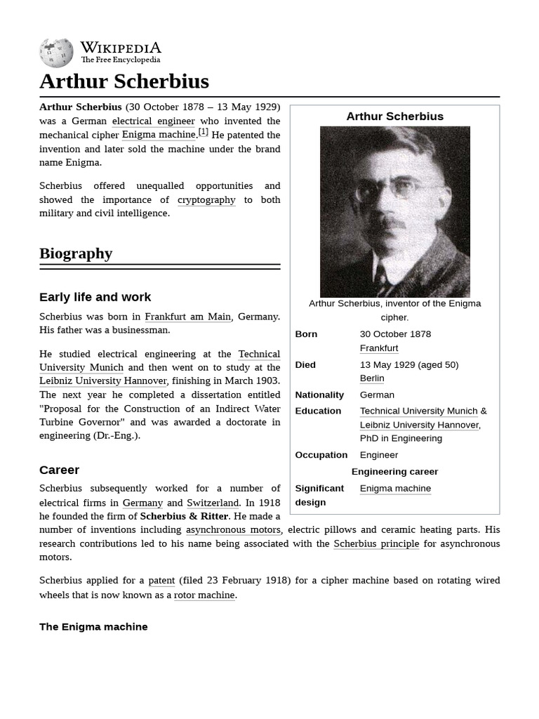 Arthur_Scherbius | PDF | Secure Communication | Espionage Techniques