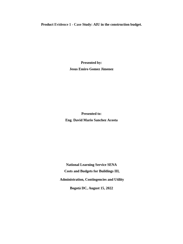 Product Evidence 1 - AIU Case Study in The Construction Budget | PDF ...