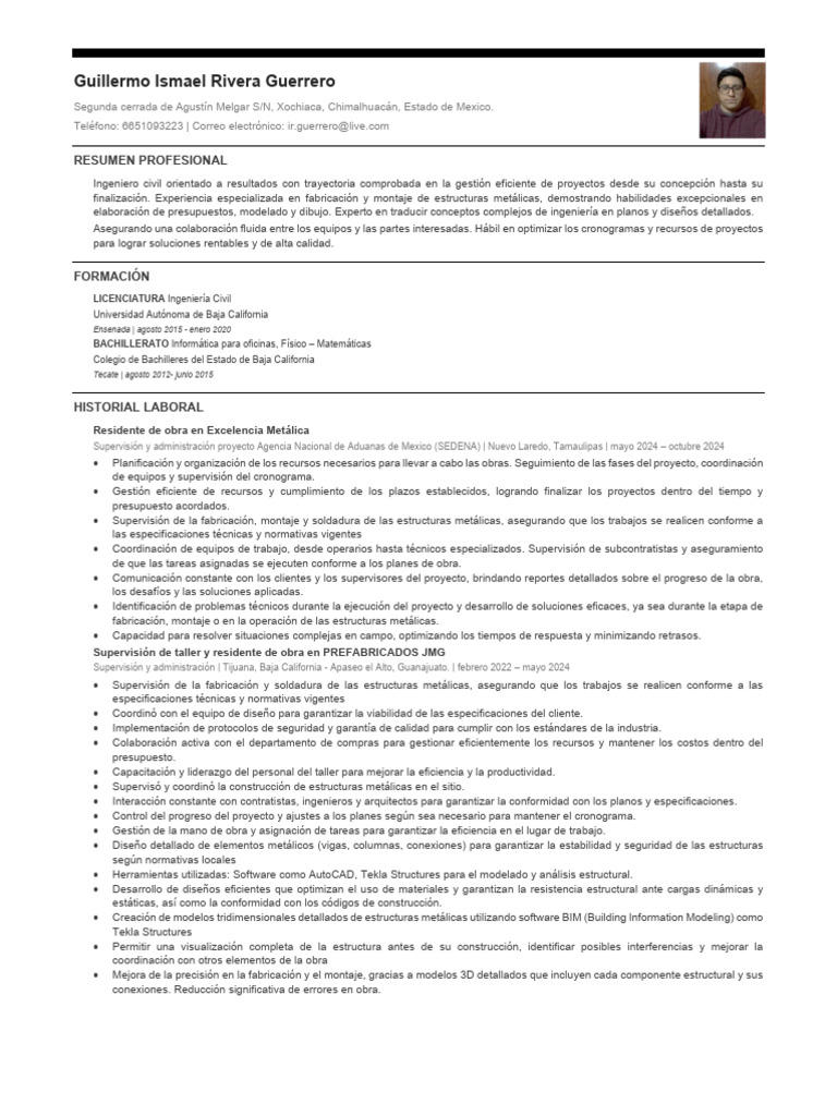 Cv Guillermo Ismael River a Guerrero | PDF | Presupuesto | Software