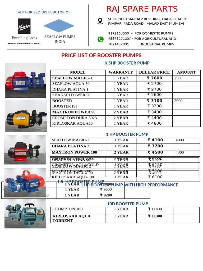 Booster Pump Price List in Mumbai | PDF