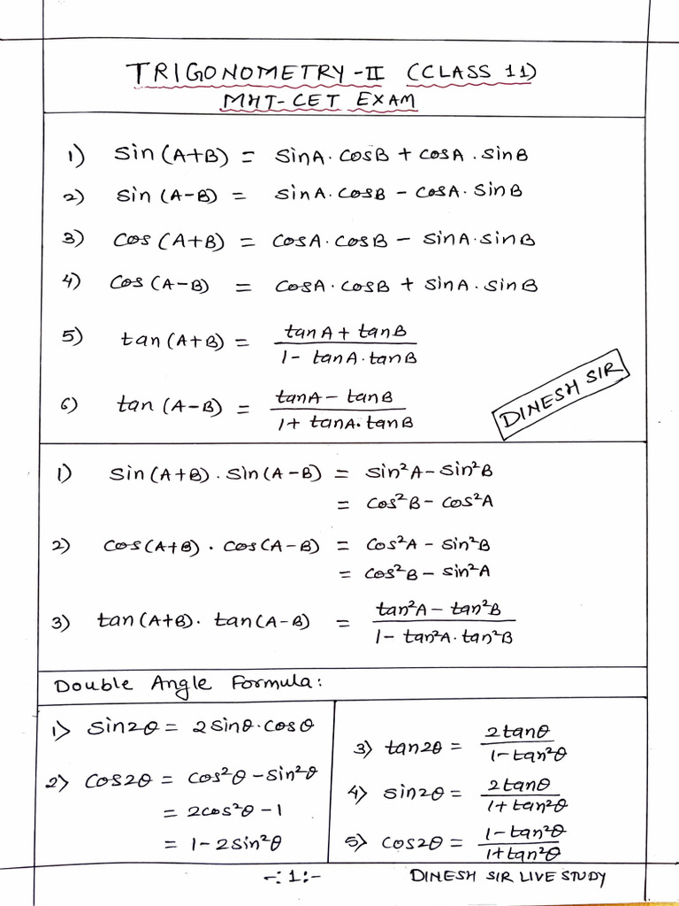 Trigonometry-II Formula - 16858969 | PDF