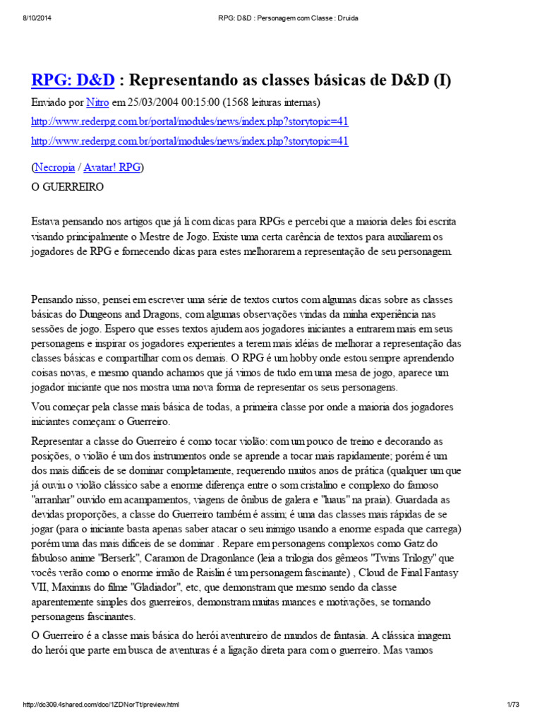Representando as classes básicas de DeD | PDF | Jogos de RPG | Mágico (fantasia)