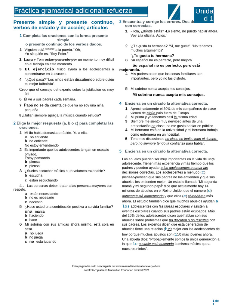 B1 - U1 - Práctica - Extra - de - Gramática - Reforzamiento Solo Parte ...