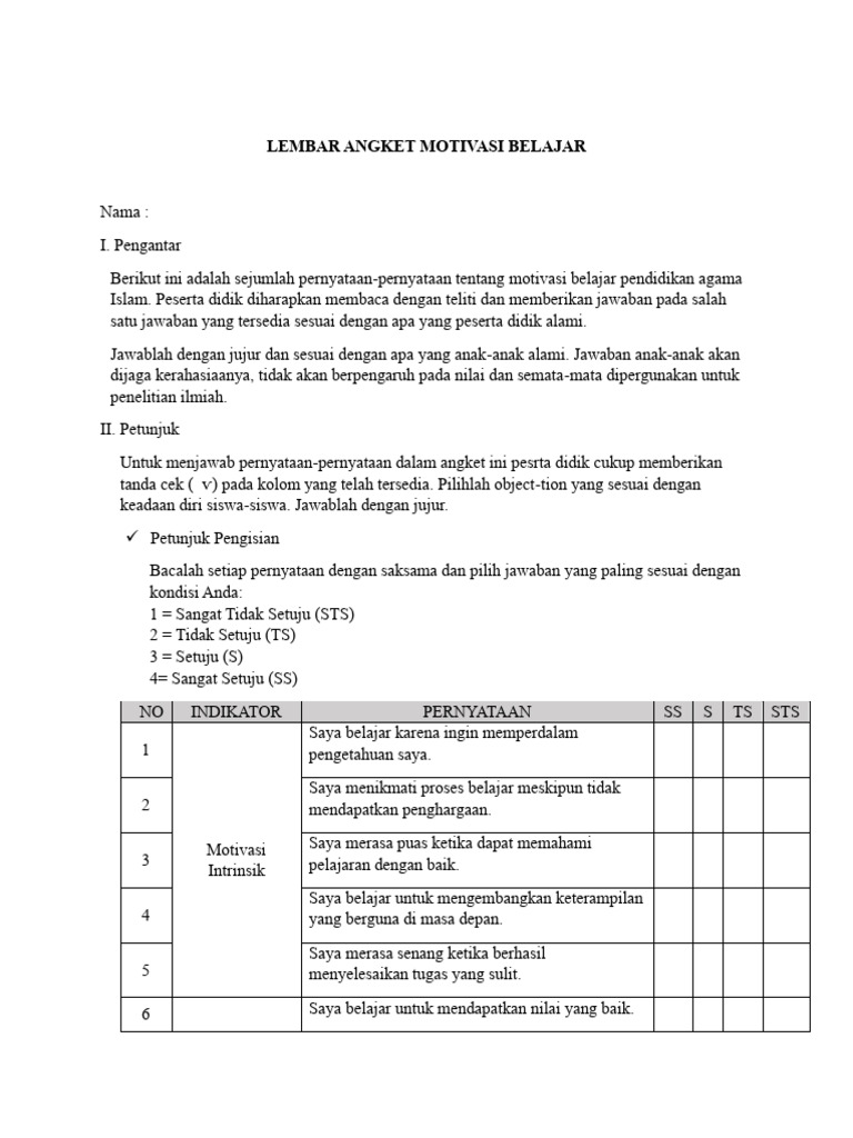 Instrumen Angket - 2 | PDF