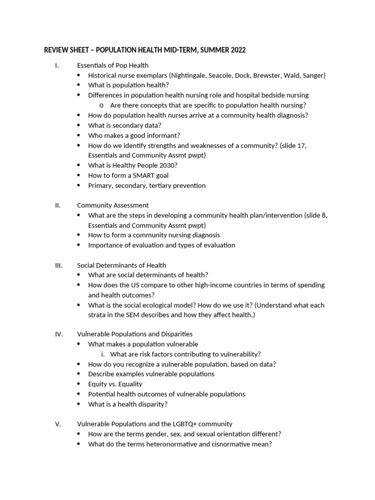 Exam Review Sheet (Summer 2022) - Ex1 | PDF | Maternal Death | Mortality Rate