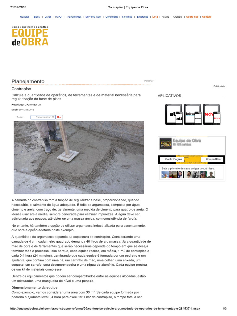 Contrapiso - Equipe de Obra | PDF | Argamassa (alvenaria)