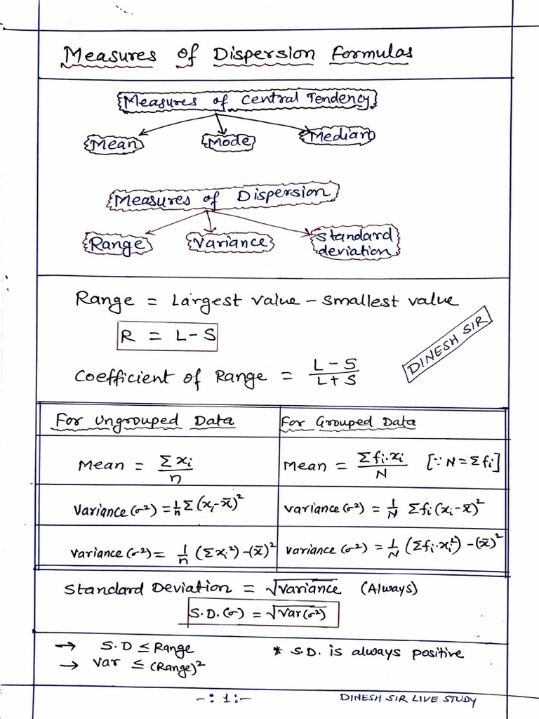 Measures of Dispersion Formula_18304546 | PDF