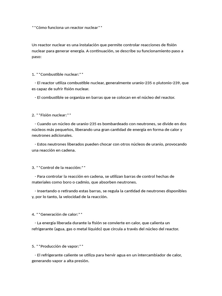 Funcionamiento de un reactor nuclear | PDF