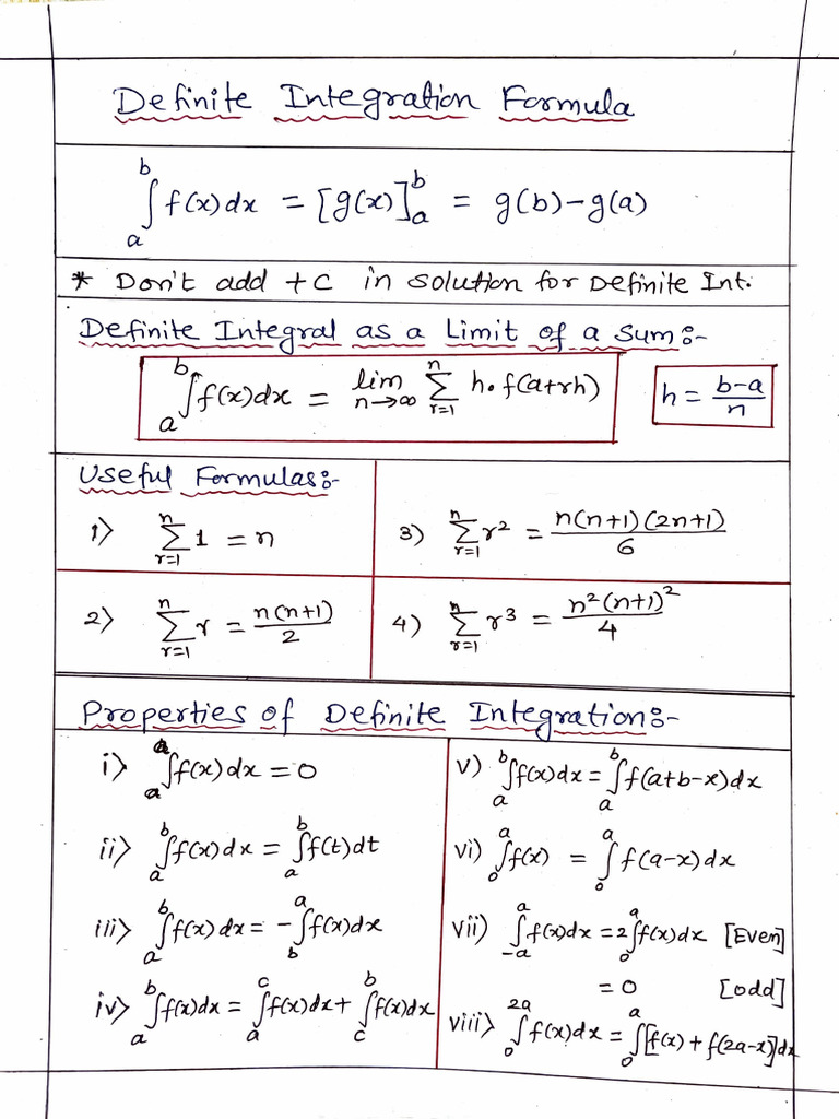 Definite Integration Formula_15150241 | PDF