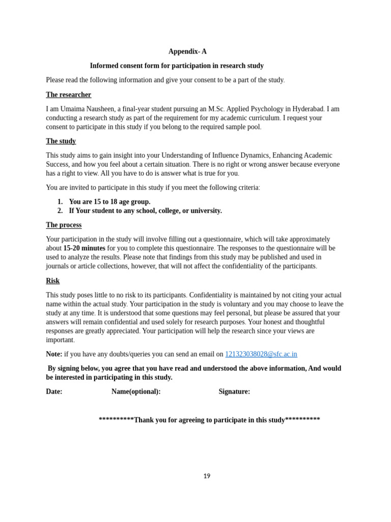Informed Consent Form For Participation In Research Study Pdf