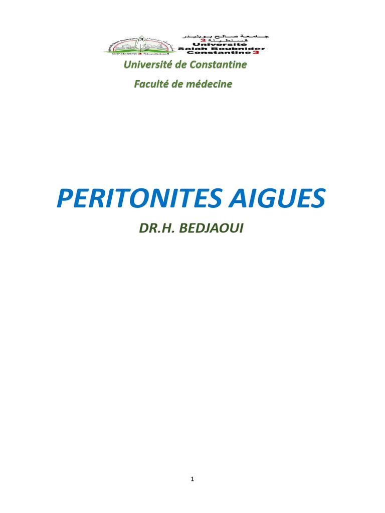 Péritonites Aigües : Diagnostic et Urgences | PDF | Péritoine ...