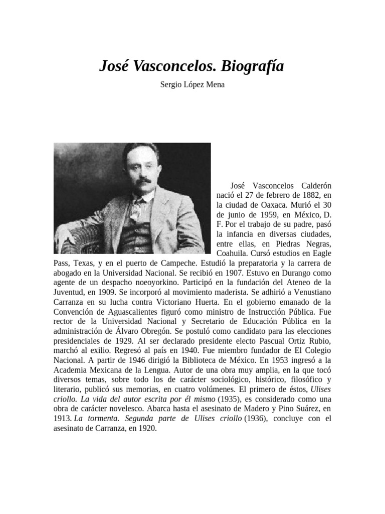 Biografía de José Vasconcelos | PDF