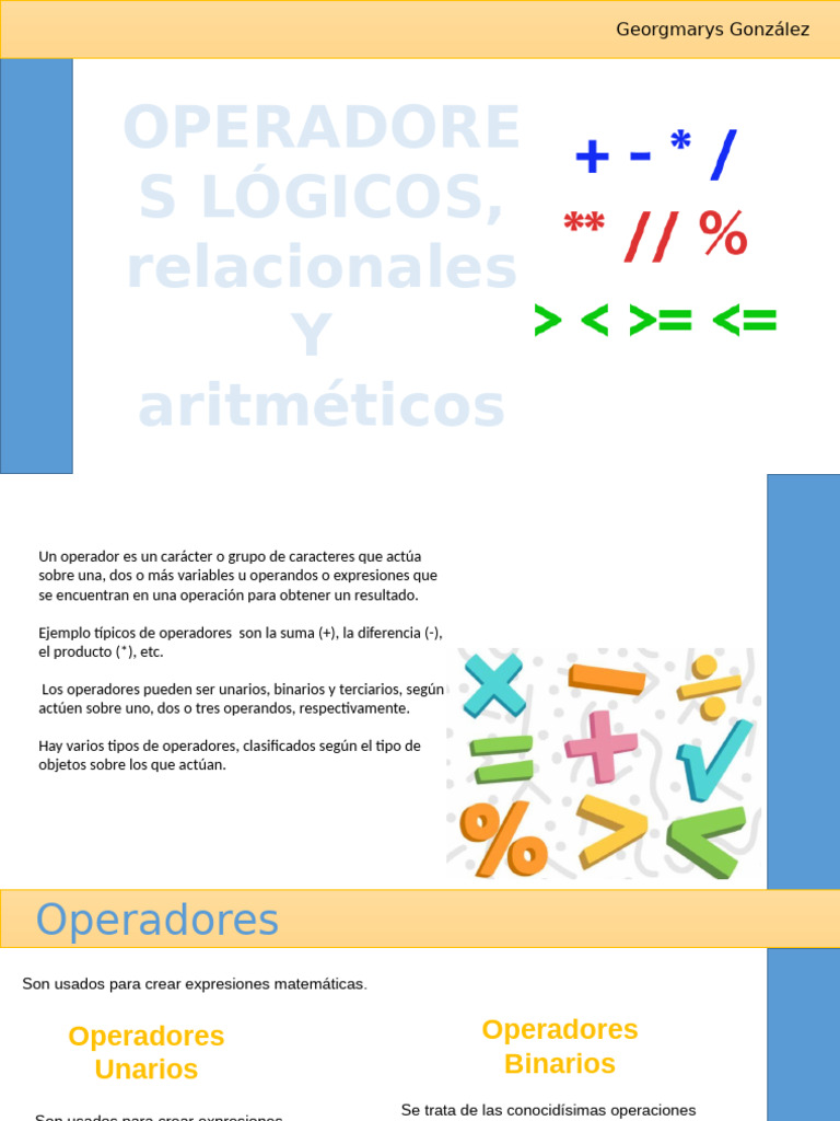 Operadores Logicos Relacionales Y Aritmeticos Pdf Operador Matemáticas Multiplicación