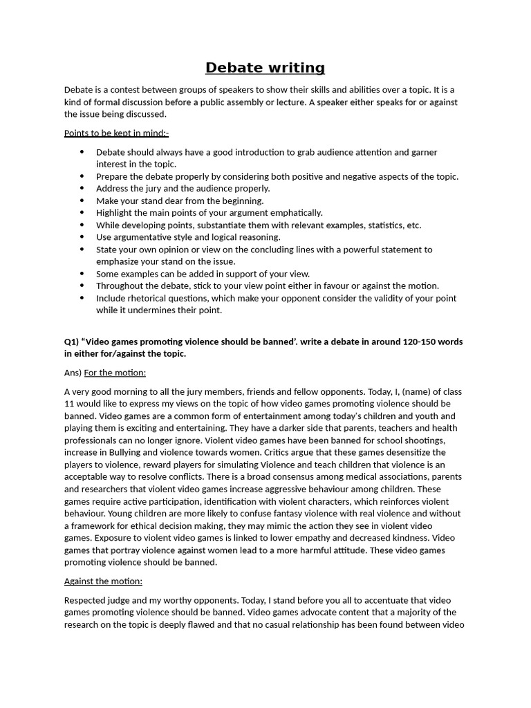 Class 11 Debate Format Guide | PDF | Violence | Behavioural Sciences