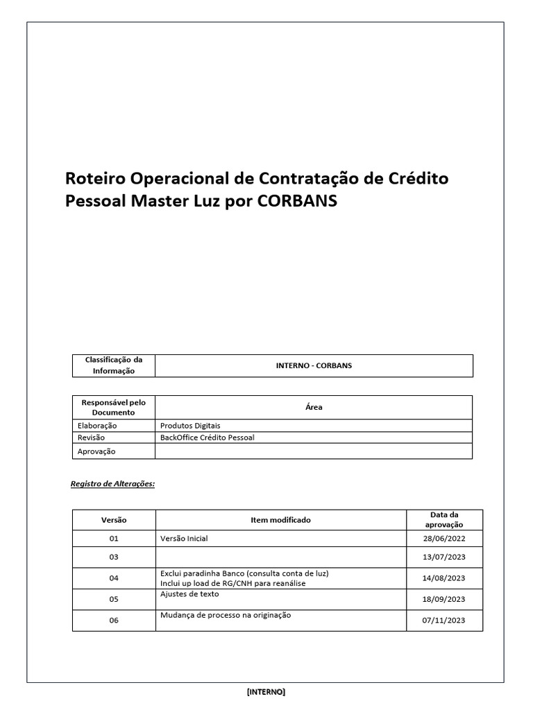 Roteiro Operacional Contratação CP Master Luz Corbans v6 | PDF ...