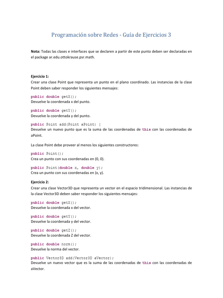 Programacin sobre Redes - Gua de Ejercicios 3 | PDF | Matriz (Matemáticas) | Vector Euclidiano