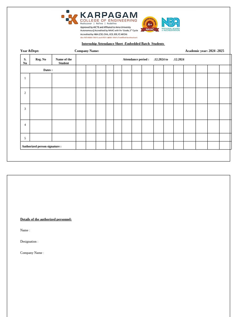 Attendance Sheet Intern | PDF